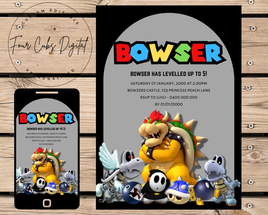 Bowser Mario Bros Invitation, Bowser Invitation, Super Mario Birthday ...