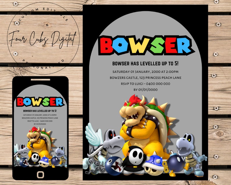 Bowser Mario Bros Invitation Bowser Invitation Super Mario - Etsy
