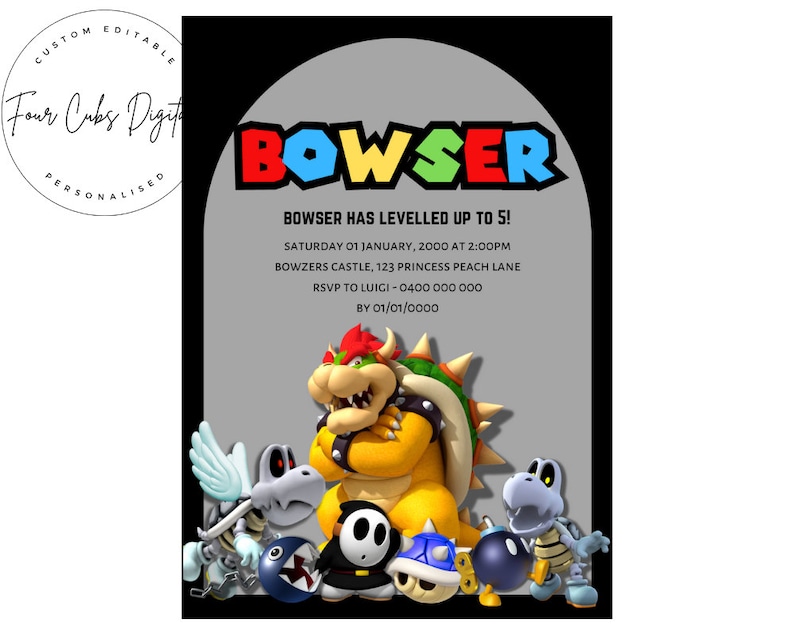 Bowser Mario Bros Invitation Bowser Invitation Super Mario - Etsy