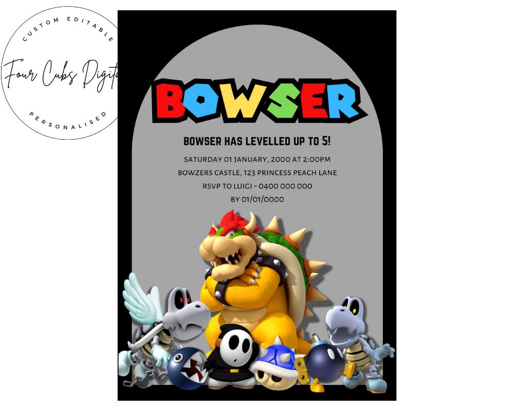 Bowser Mario Bros Invitation, Bowser Invitation, Super Mario Birthday ...