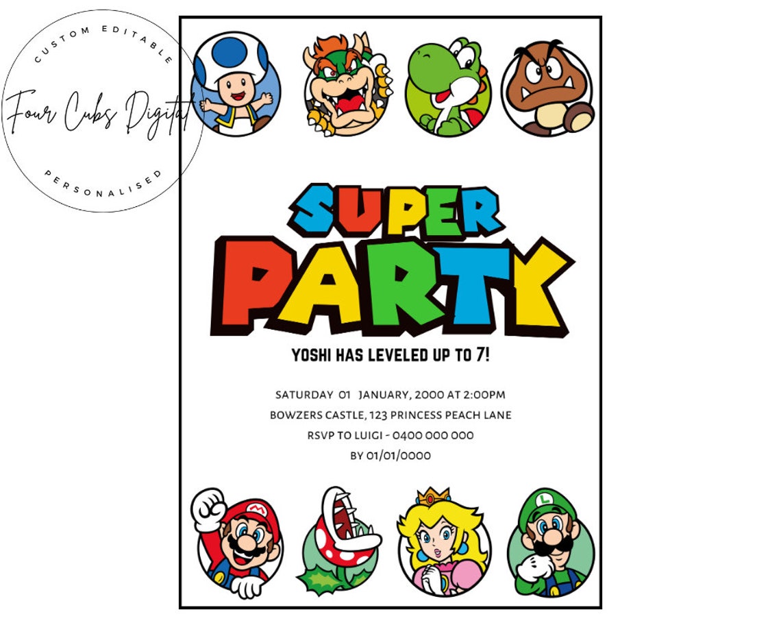 Mario Bros Invitation, Super Mario Birthday Invitation, Super Mario ...