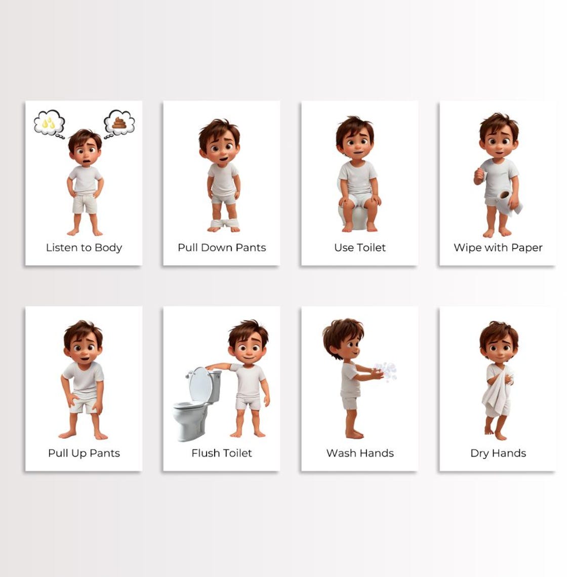 Potty Training Visual Cue Cards for Toddlers | Printable Toilet Steps ...