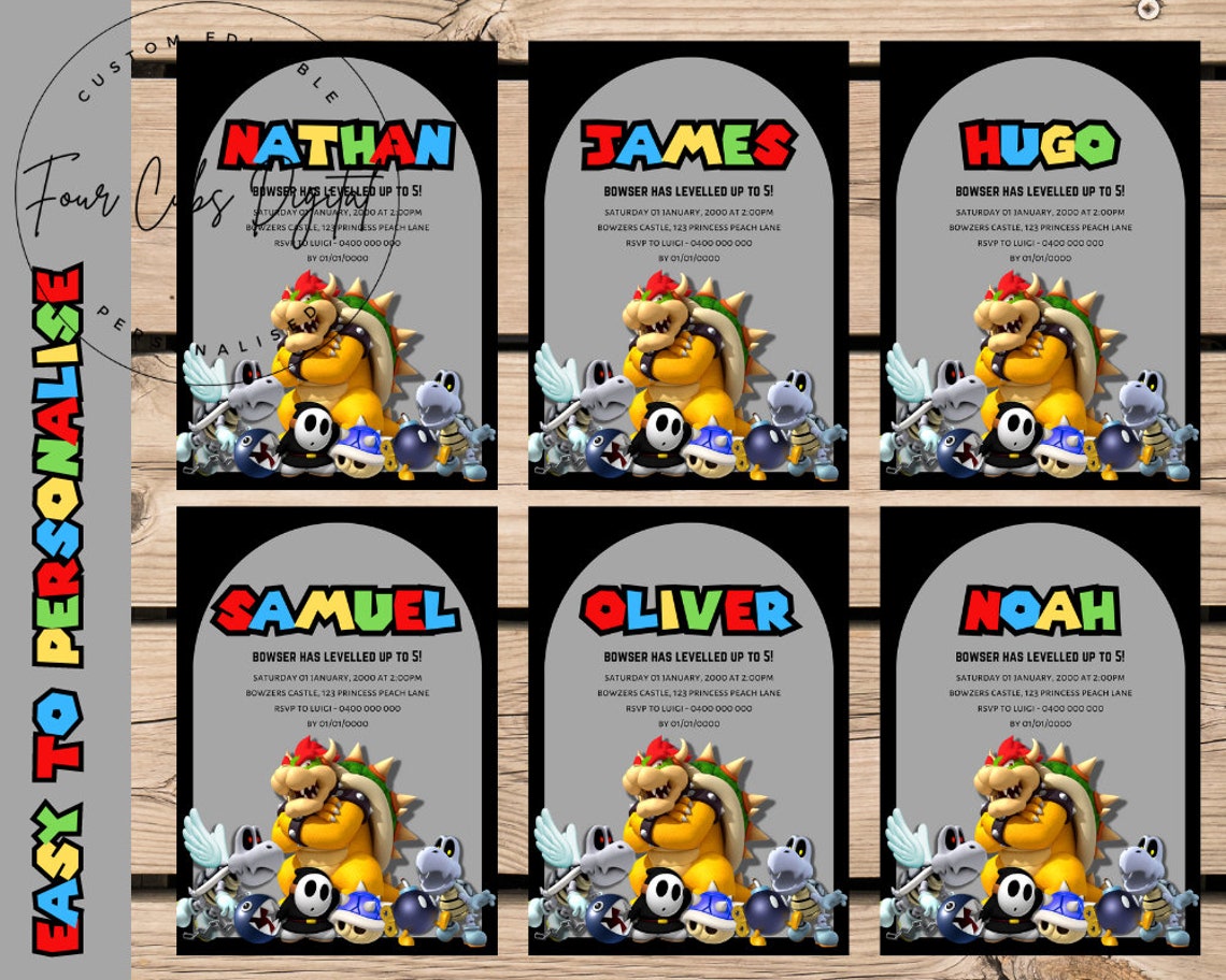 Bowser Mario Bros Invitation, Bowser Invitation, Super Mario Birthday ...