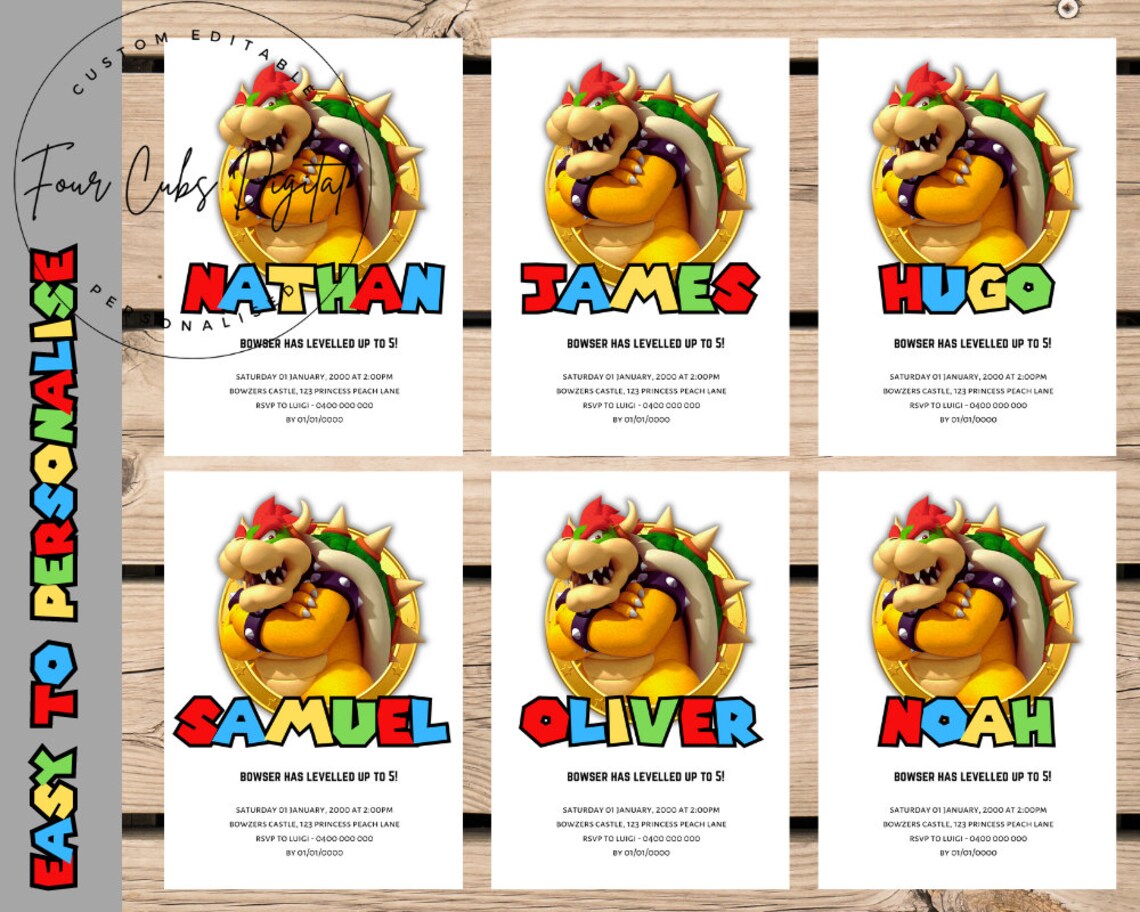 Bowser Mario Bros Invitation, Bowser Invitation, Super Mario Birthday ...