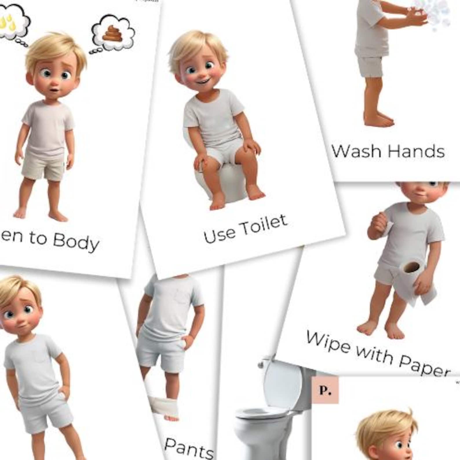Potty Training Visual Cue Cards for Toddlers | Printable Toilet Steps ...