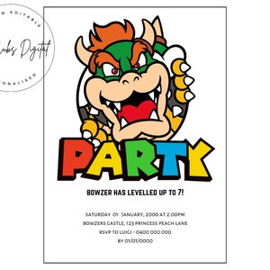 Bowser Mario Bros Invitation, Bowser Invitation, Super Mario Birthday ...