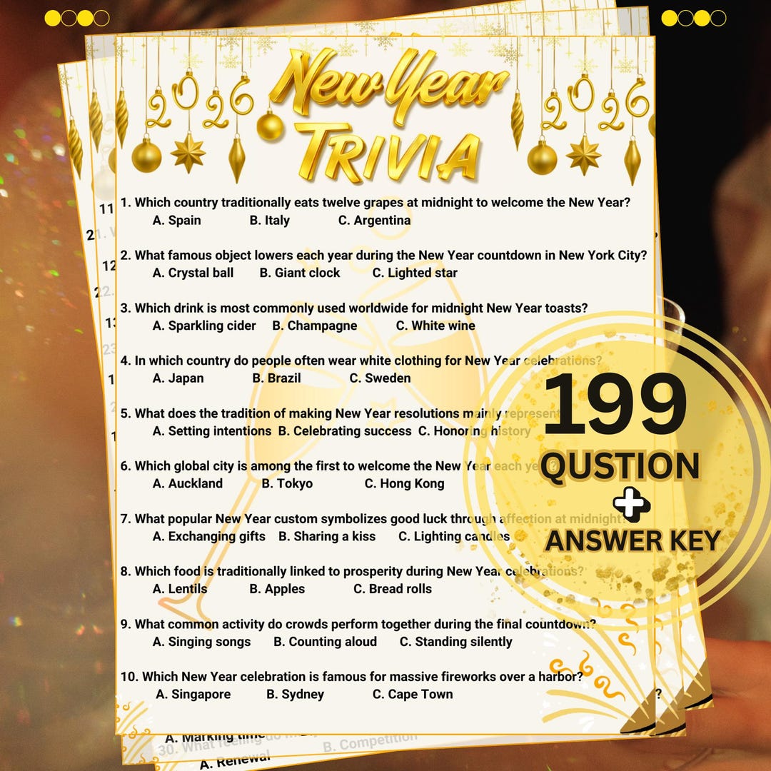 New Years Trivia Game 2026 Printable | 199 Questions + Answer Key | New ...