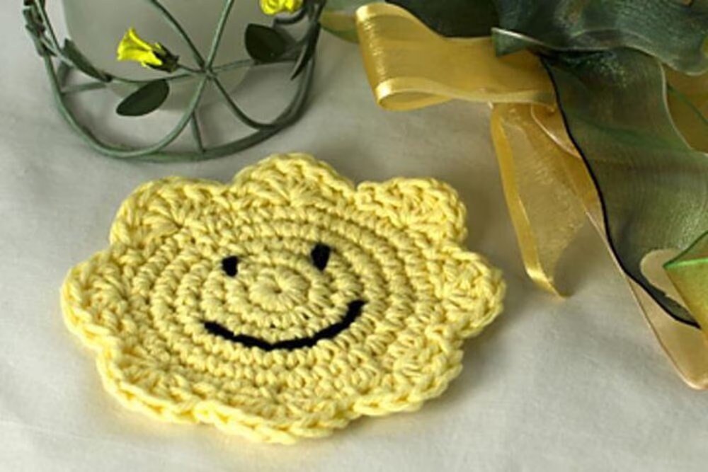 PATTERN ONLY - Smiley Face Crochet Coaster Pattern, Cotton Coasters and ...
