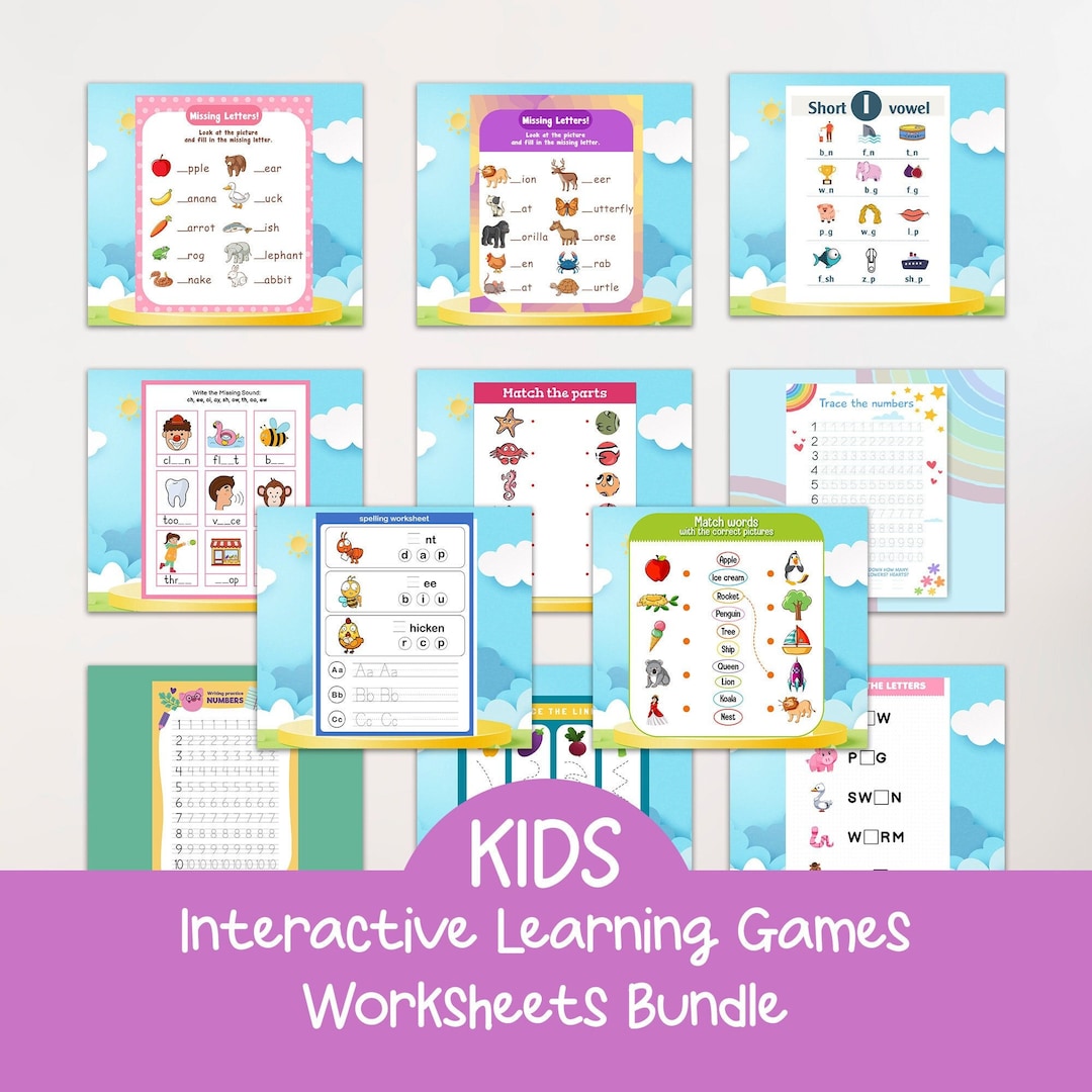 Interactive Kids Learning Worksheet Bundles for Kids, Kids Activity ...