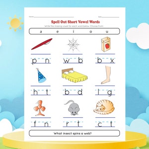 Vowels Training Worksheet Bundle, Kids Learning Activities (digital ...