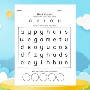 Vowels Training Worksheet Bundle, Kids Learning Activities (digital ...