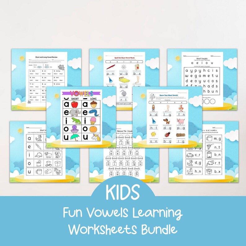 Vowels Training Kids Learning Worksheet Bundles for Kids, Kids Activity ...