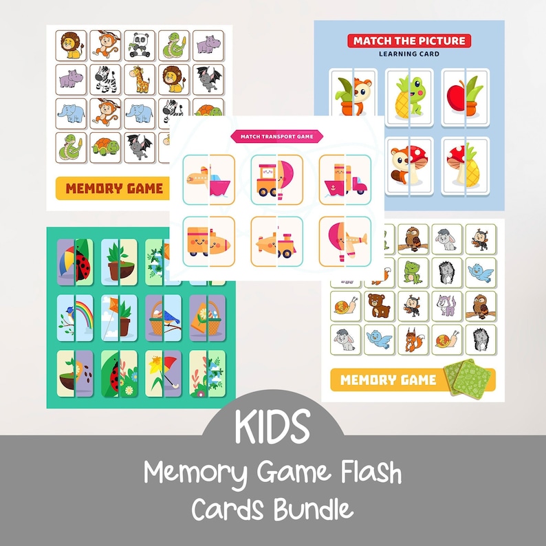 Memory Game, Flash Cards Bundle for Kids, Kids Learning Worksheets ...
