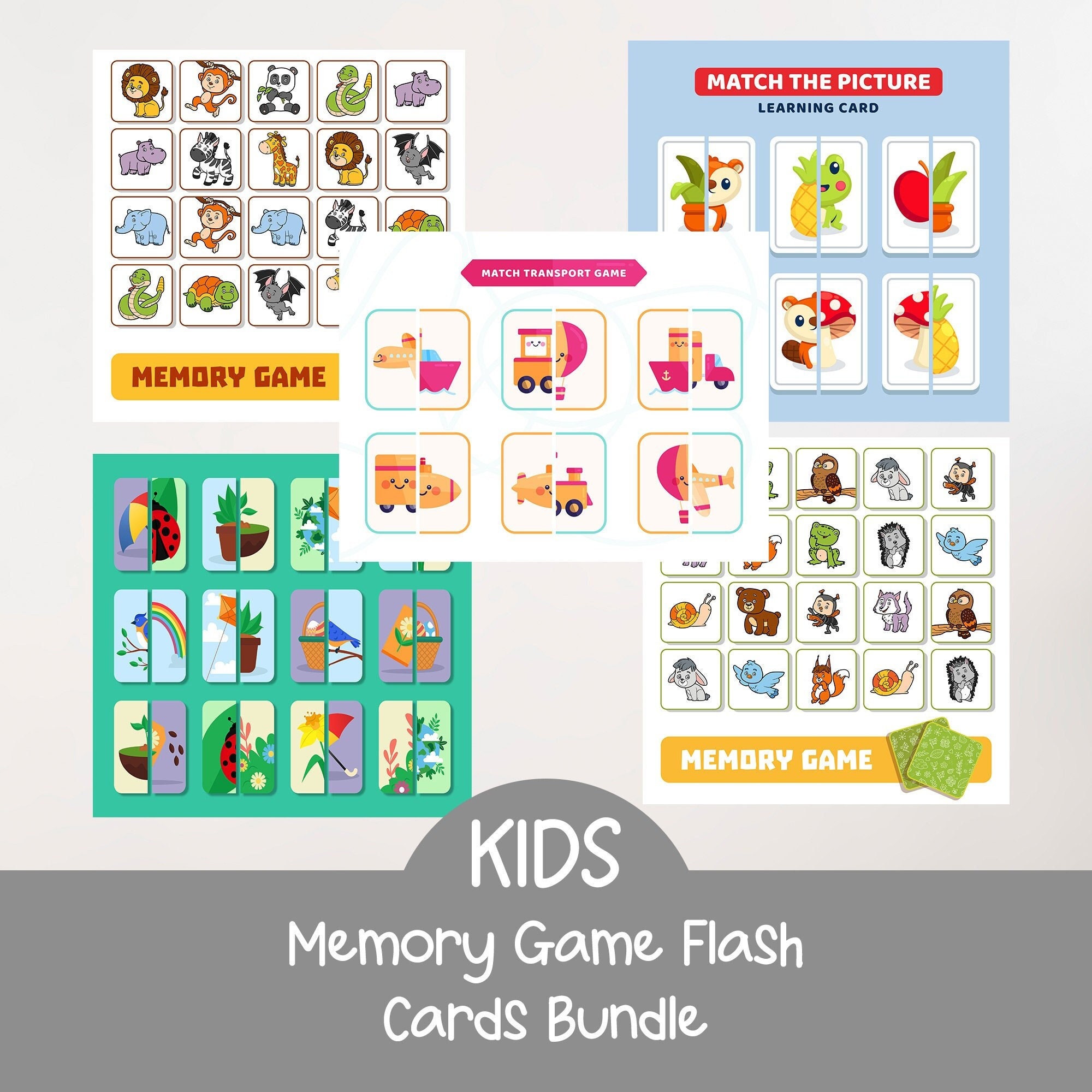 Memory Game, Flash Cards Bundle for Kids, Kids Learning Worksheets ...