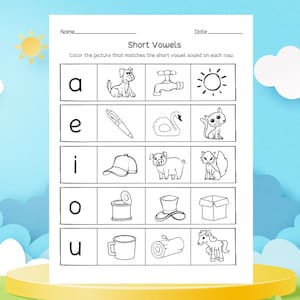 Vowels Training Worksheet Bundle, Kids Learning Activities (digital ...