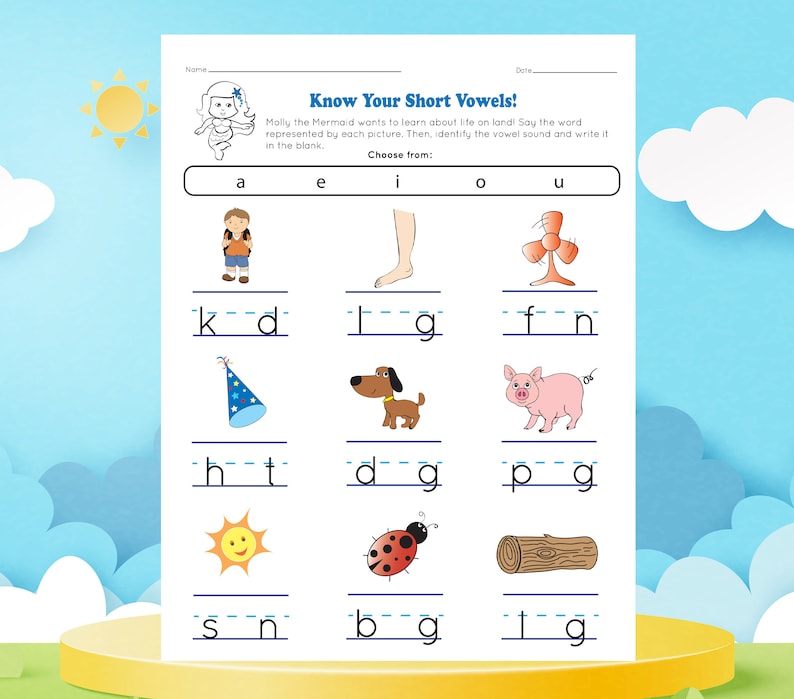 Vowels Training Worksheet Bundle, Kids Learning Activities (digital ...
