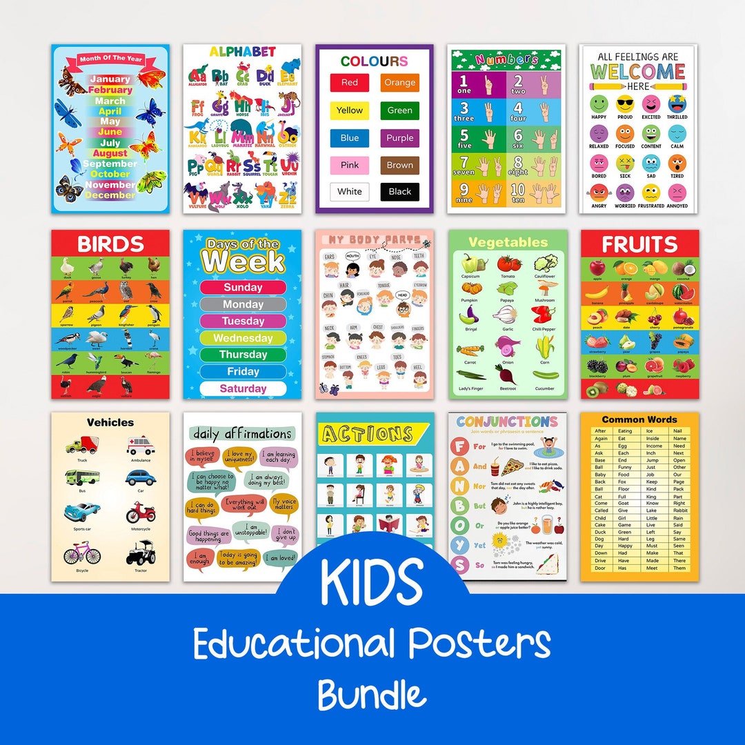 Kids Educational Posters Bundle For, Kids Activity Learning Posters ...