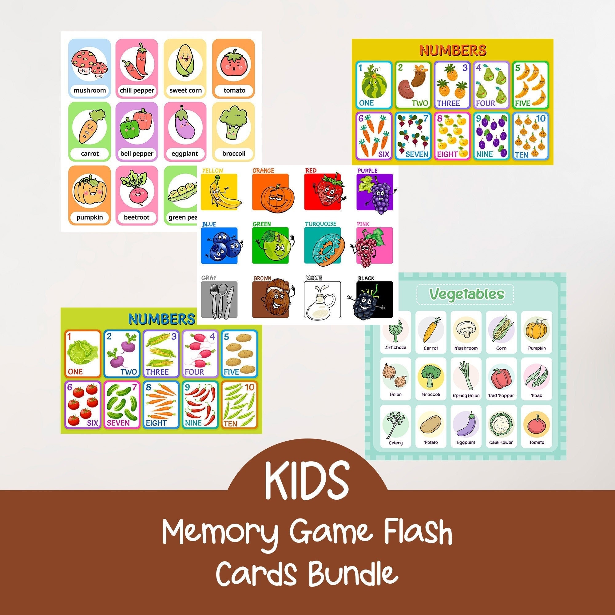 Memory Game, Flash Cards Bundle for Kids, Kids Learning Worksheets ...