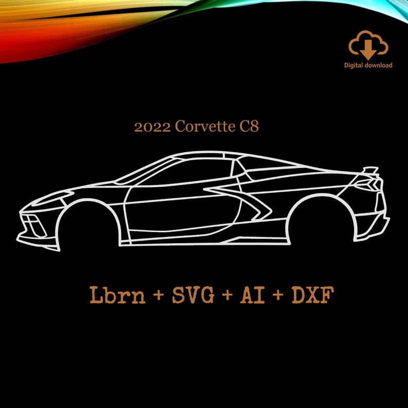 2022 Corvette C8 Car Wall Decor Classic Car Silhouette Wall Art for ...