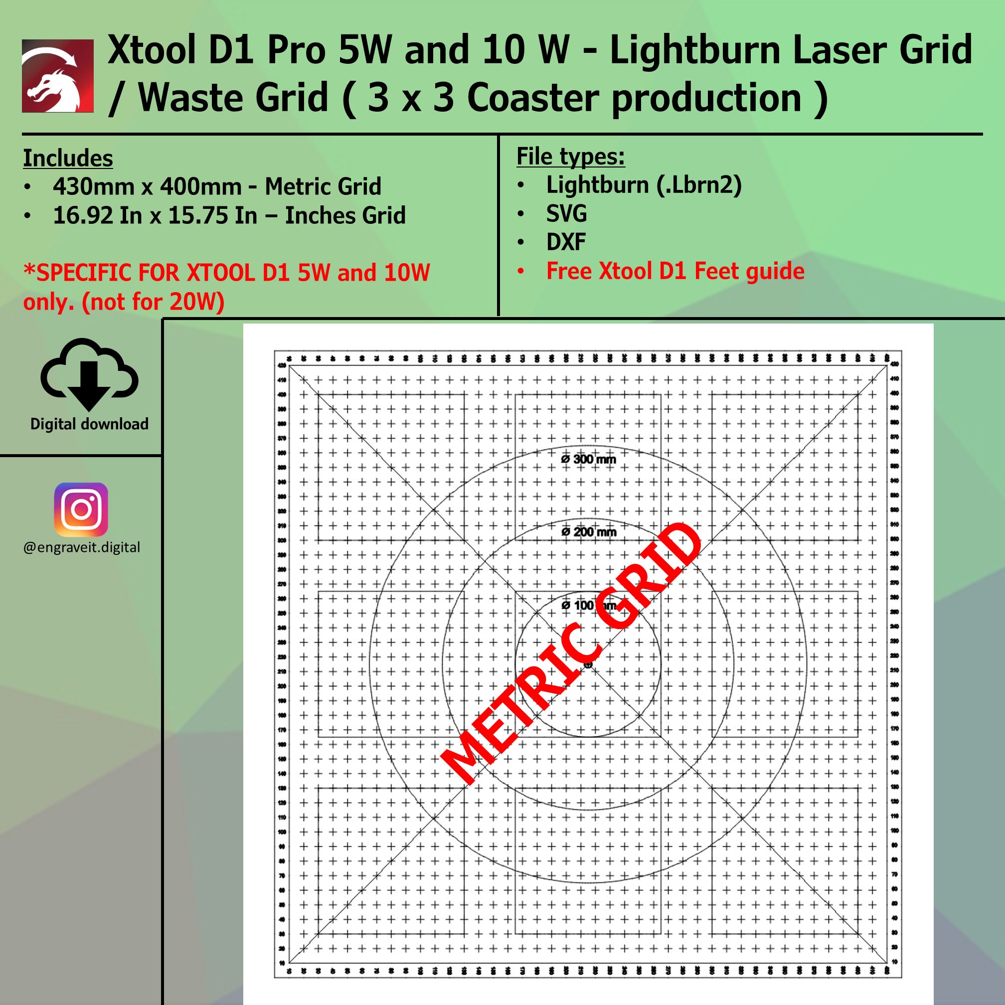 XTOOL D1 PRO 5W and 10W (430 X 400mm)and (16.92 in X 15.75 In) Waste ...