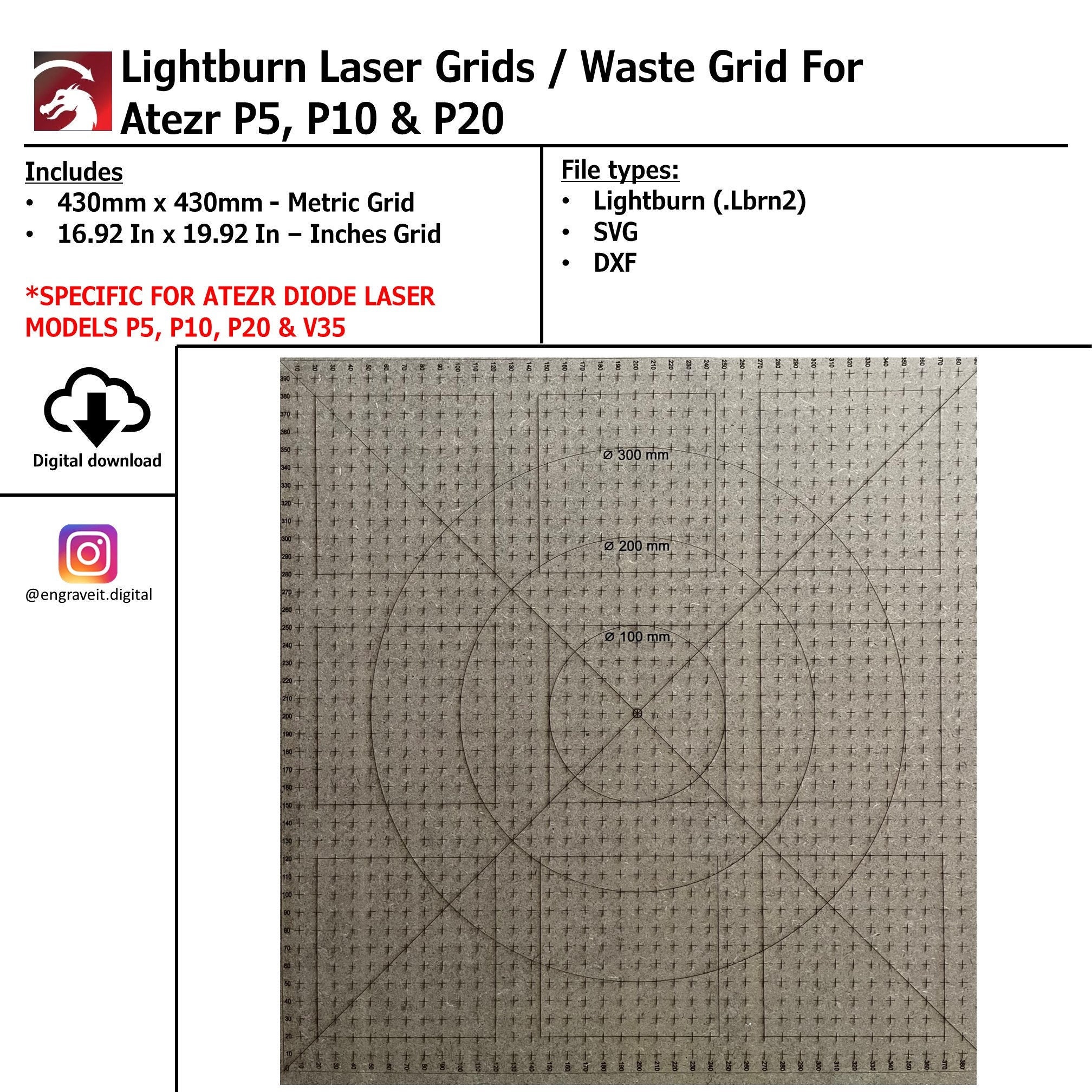 Laser Waste Grid Production Grid Metric 430mm X 430mm and 16.92X19.92 ...