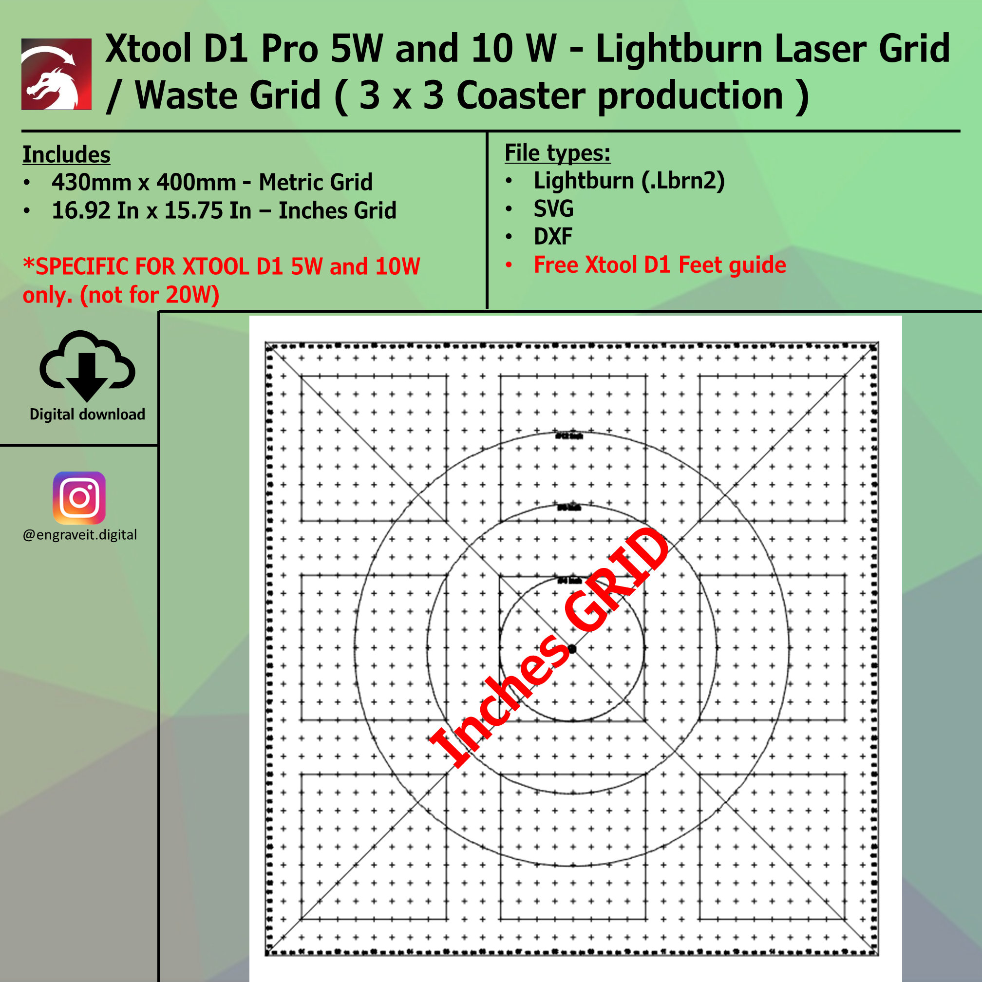 XTOOL D1 PRO 5W and 10W (430 X 400mm)and (16.92 in X 15.75 In) Waste ...