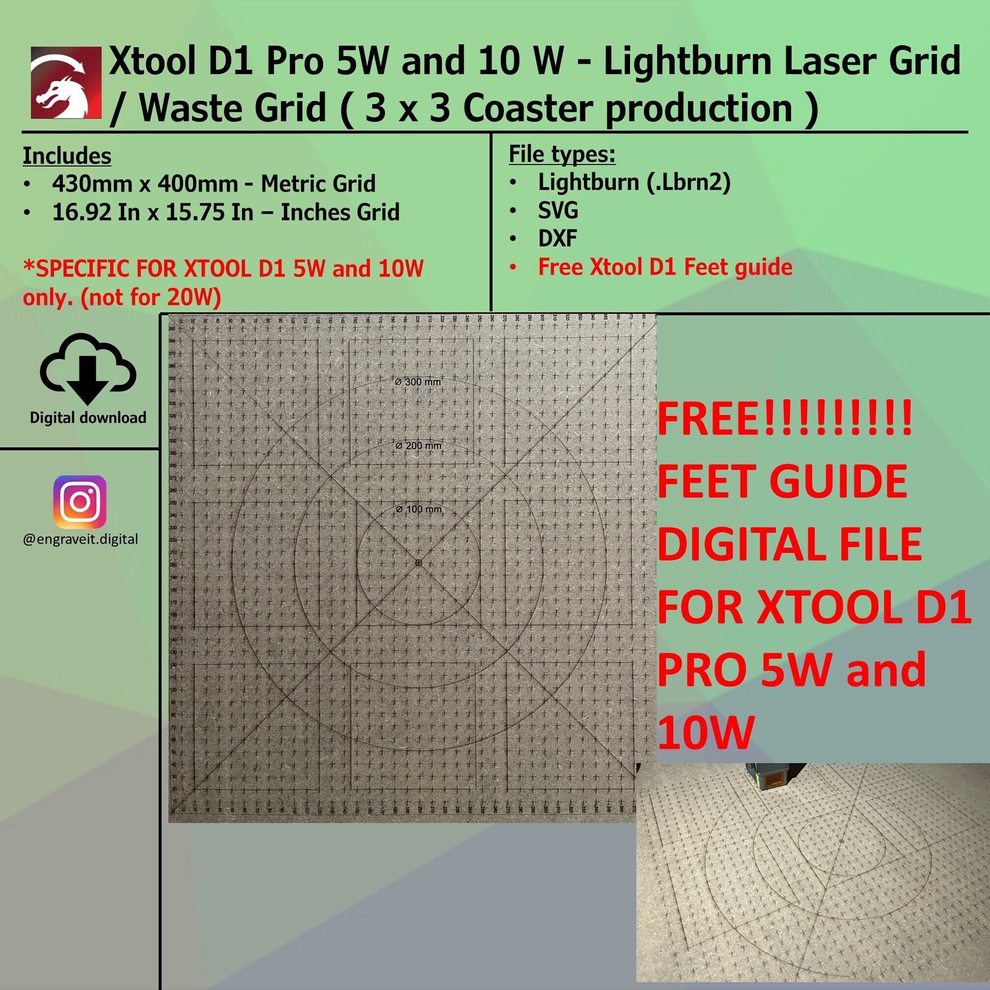 XTOOL D1 PRO 5W and 10W (430 X 400mm)and (16.92 in X 15.75 In) Waste ...
