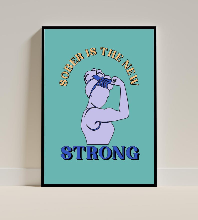 Strong Sober Poster- Sobriety Motivational Wall Art- Positive Mindset ...