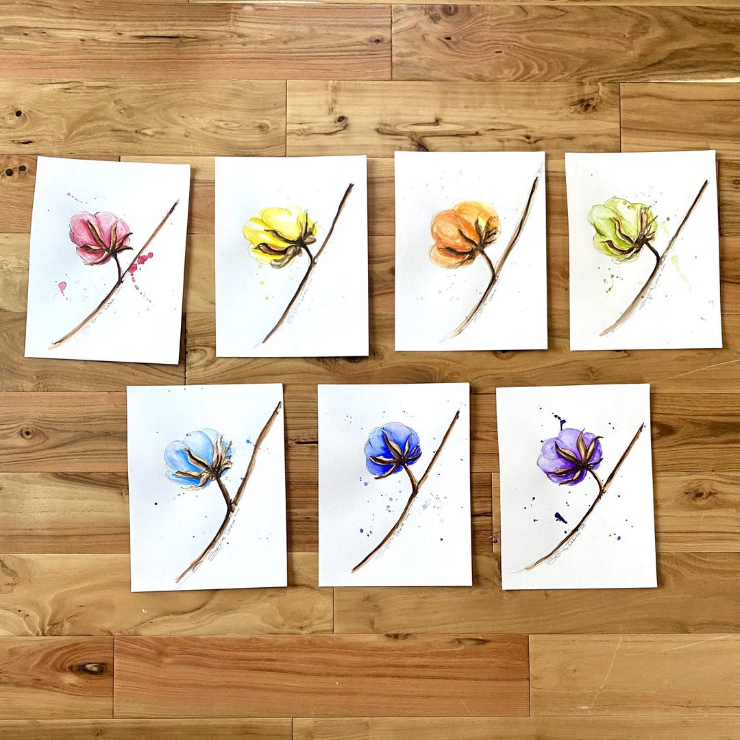 Original Art! - Paint to Order - Colorful Cotton Boll Watercolor ...