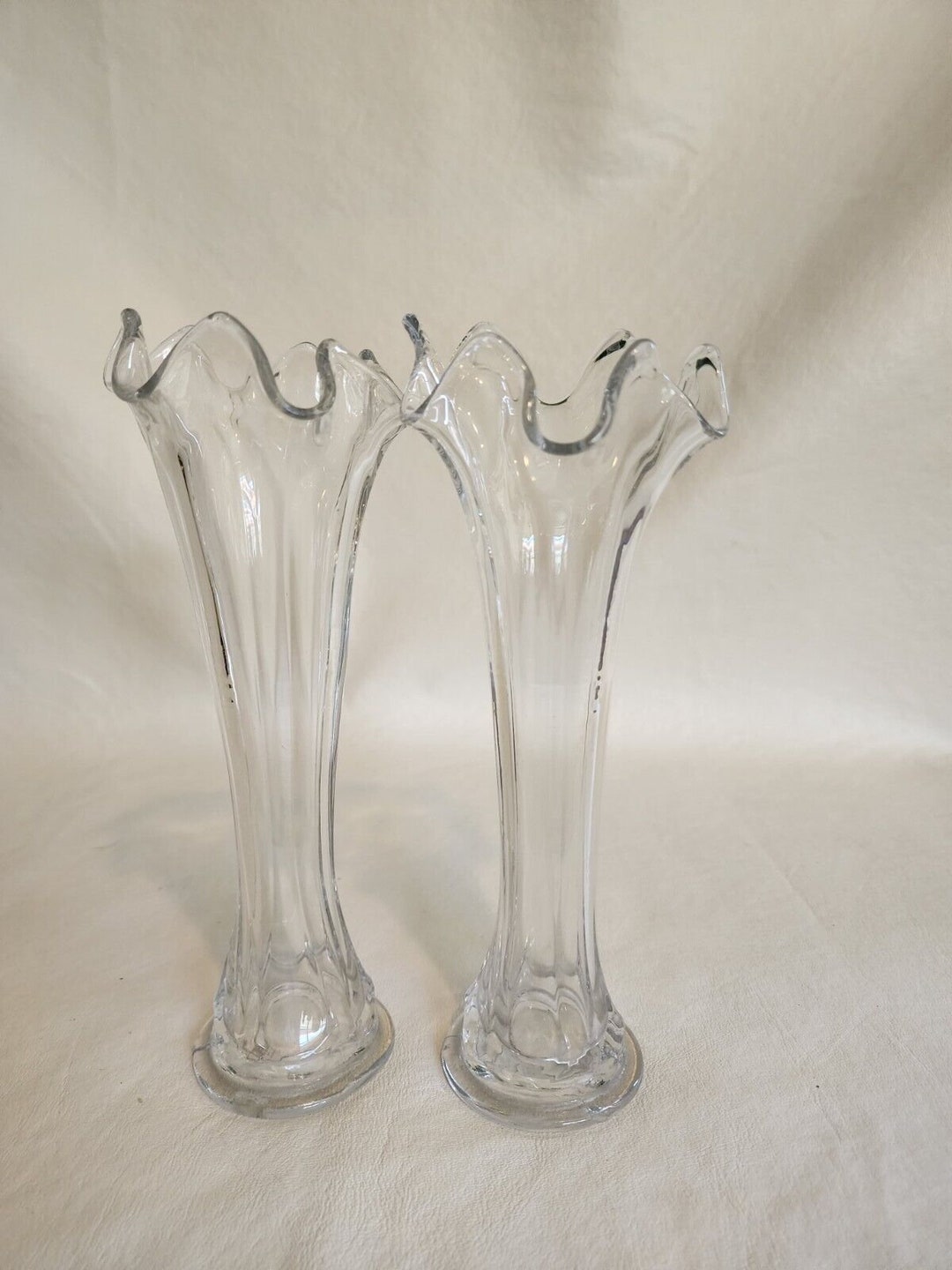 Pair Vintage Clear Swung Uranium Depression Glass Vases - Etsy