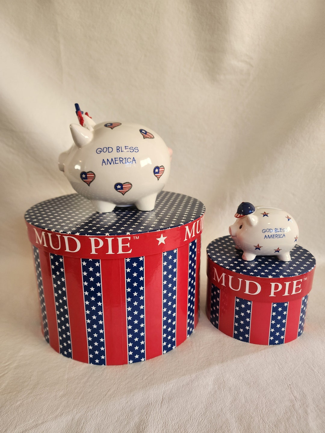 Mud Pie Miss USA Piggy Bank & Mini USA Piggy Bank Music Box, God Bless ...