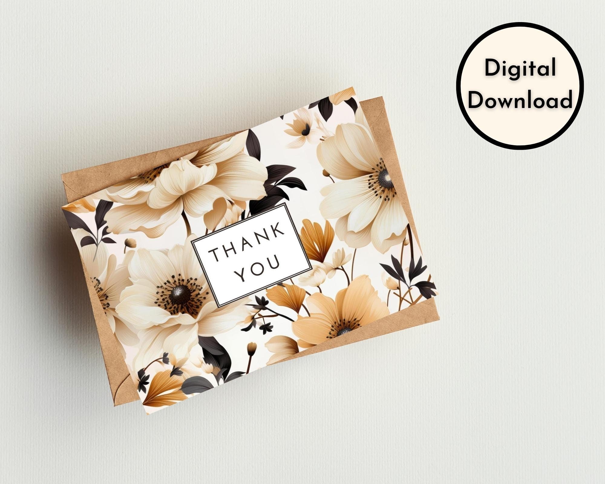 Floral Thank You Card - DIGITAL Download - Beautiful Printable Dark and ...