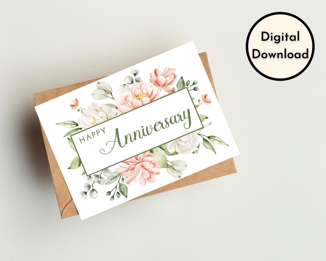 Happy Anniversary Card - DIGITAL Download - Printable Floral Happy ...