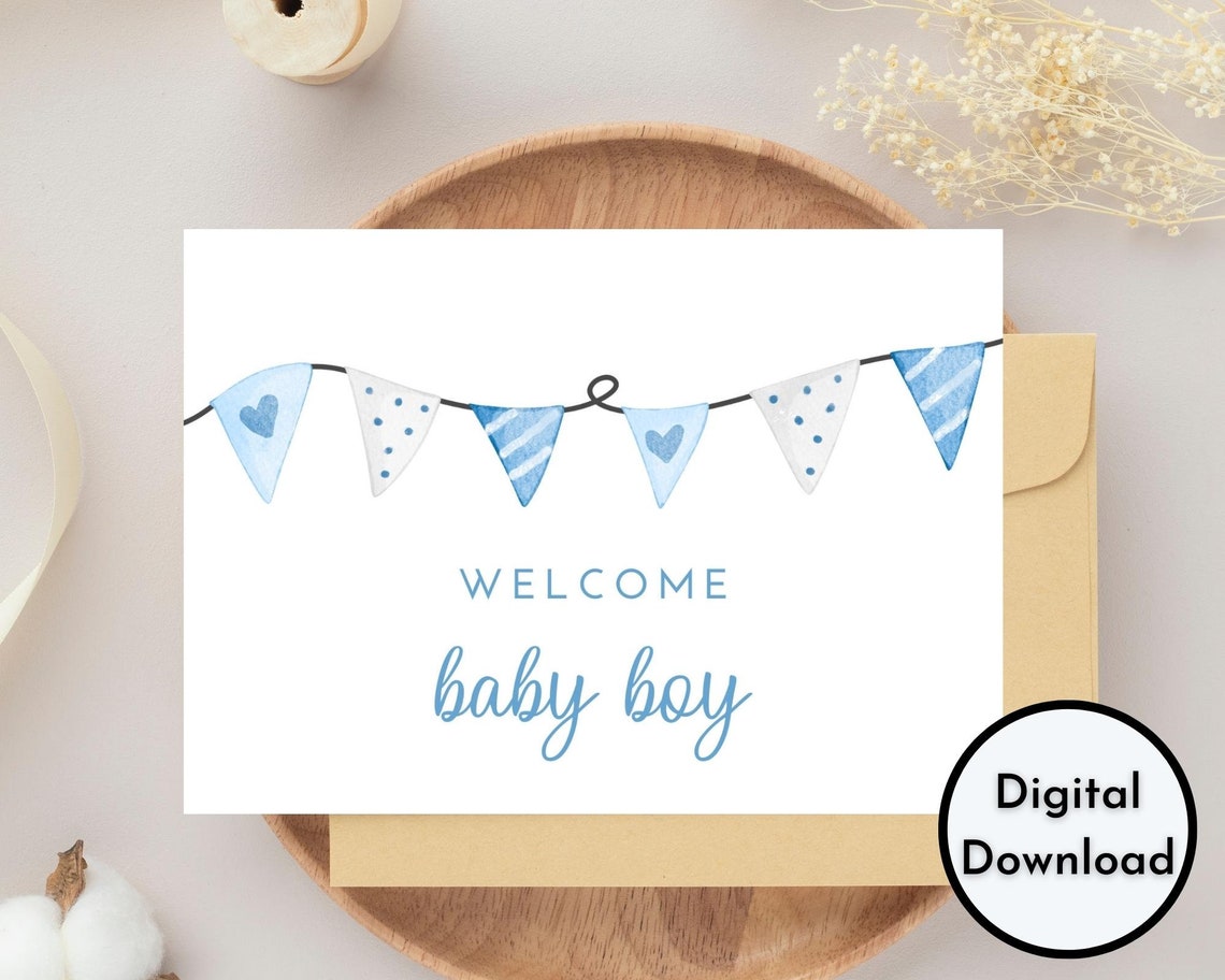 Welcome Baby Boy Card - DIGITAL Download - Printable Welcome Baby Boy ...
