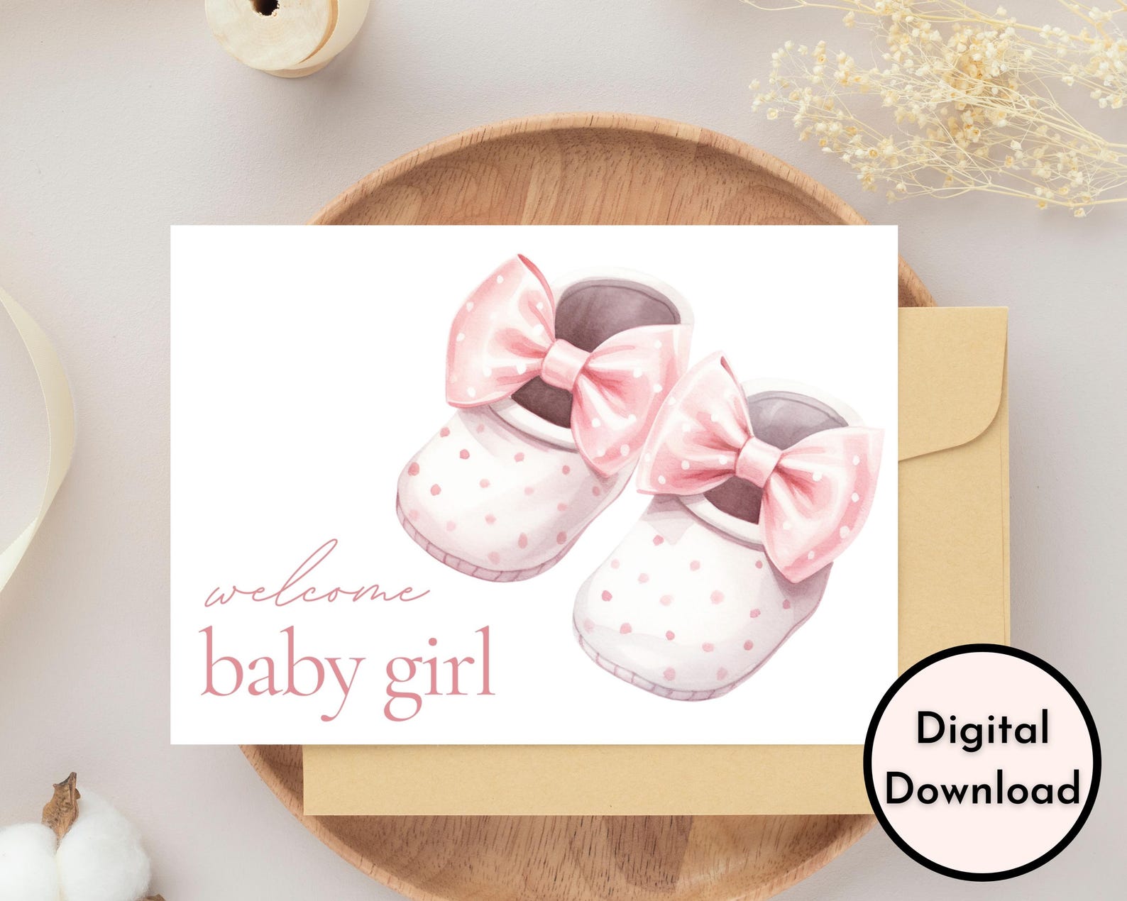 Welcome Baby Girl Card - DIGITAL Download - Printable Welcome Baby Girl ...