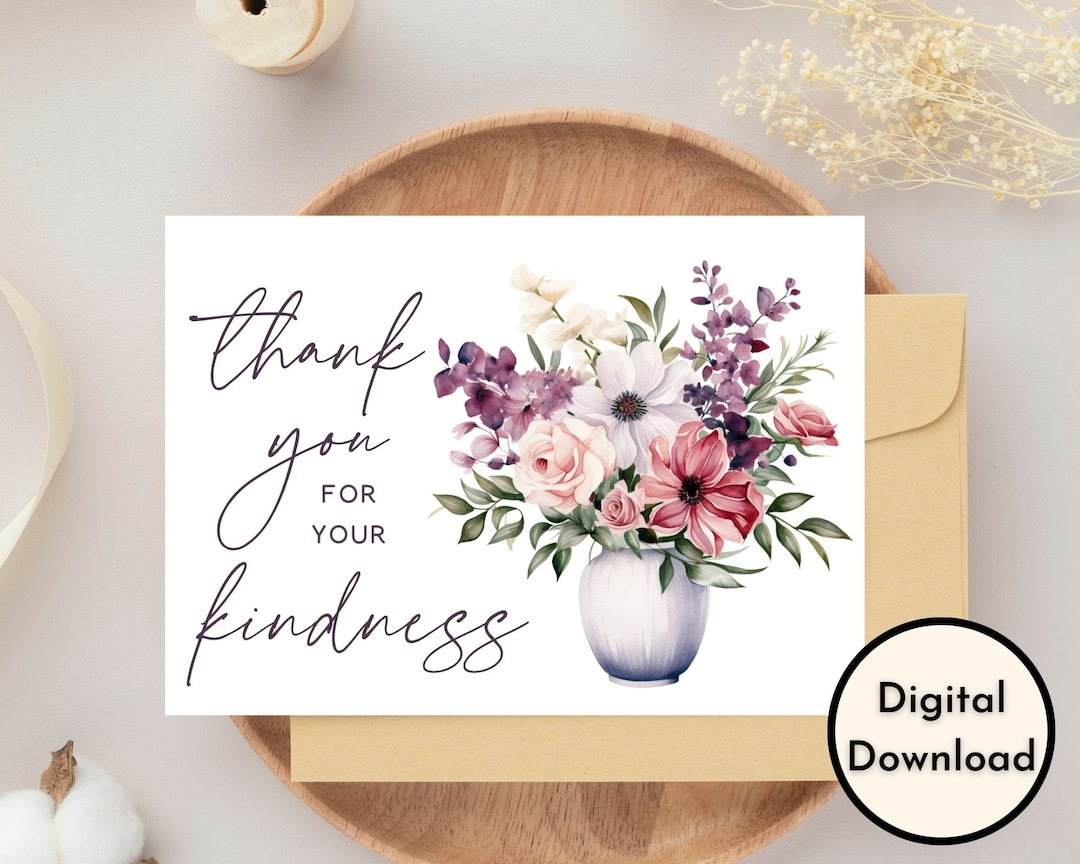 Thank You Card - DIGITAL Download - Beautiful Printable Floral Thank ...