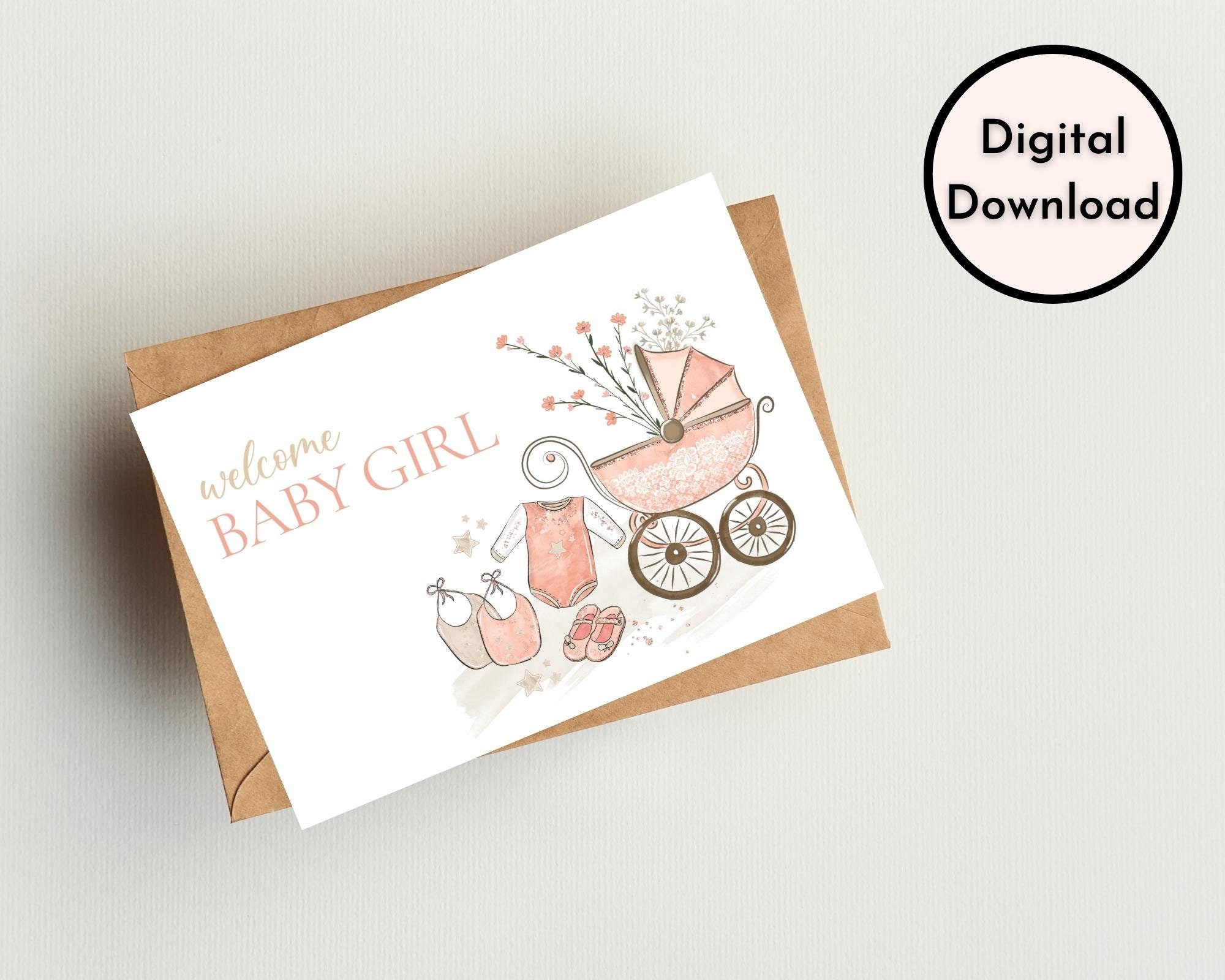Welcome Baby Girl Card DIGITAL Download Printable Welcome Baby Girl ...