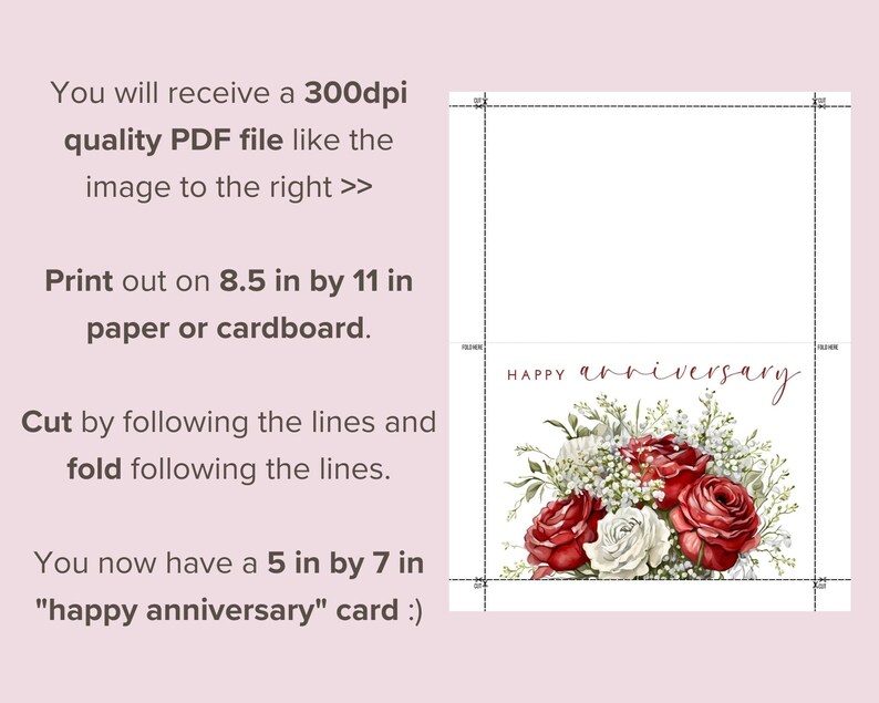 Happy Anniversary Card - DIGITAL Download - Printable Red Roses ...