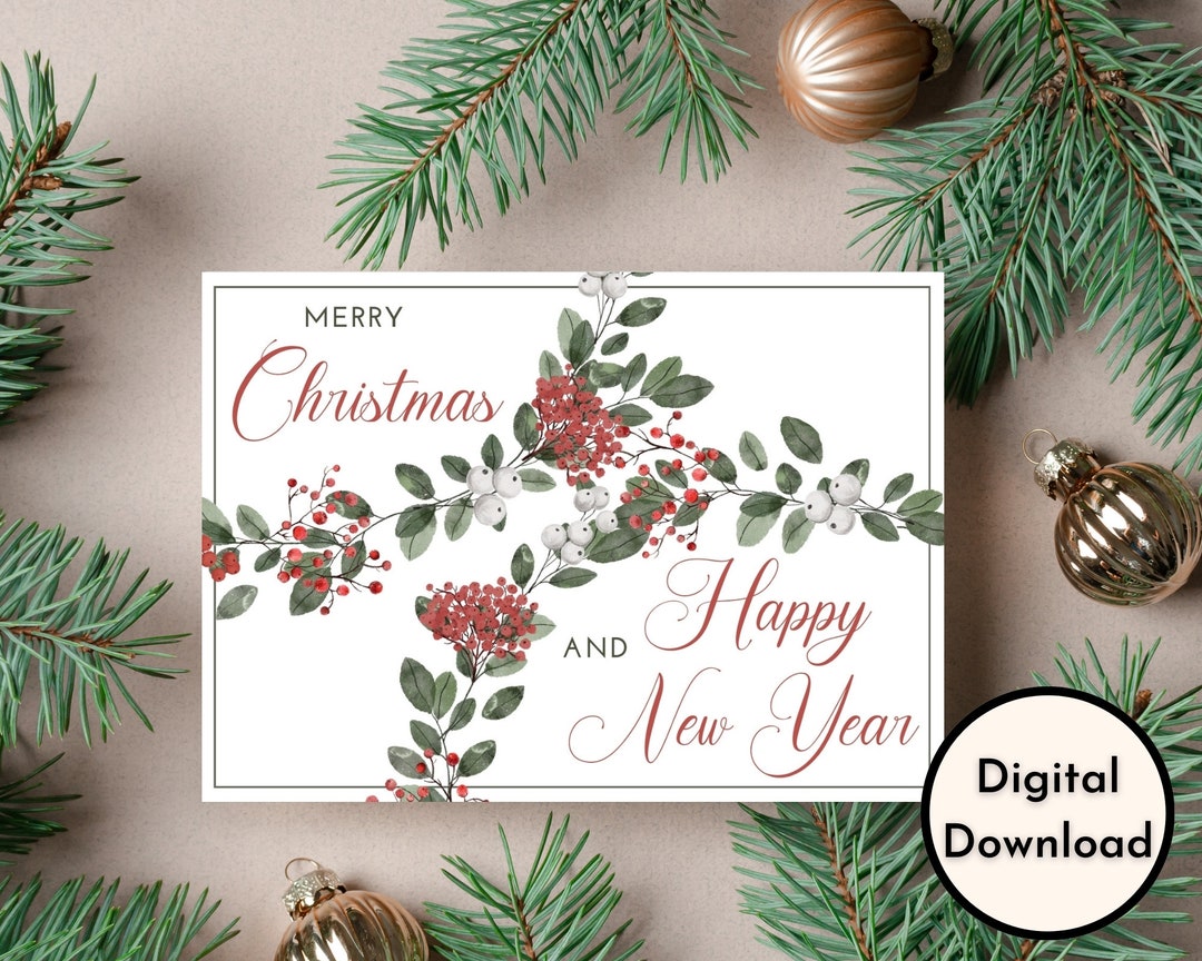 Merry Christmas & Happy New Year Card - DIGITAL Download - Printable ...