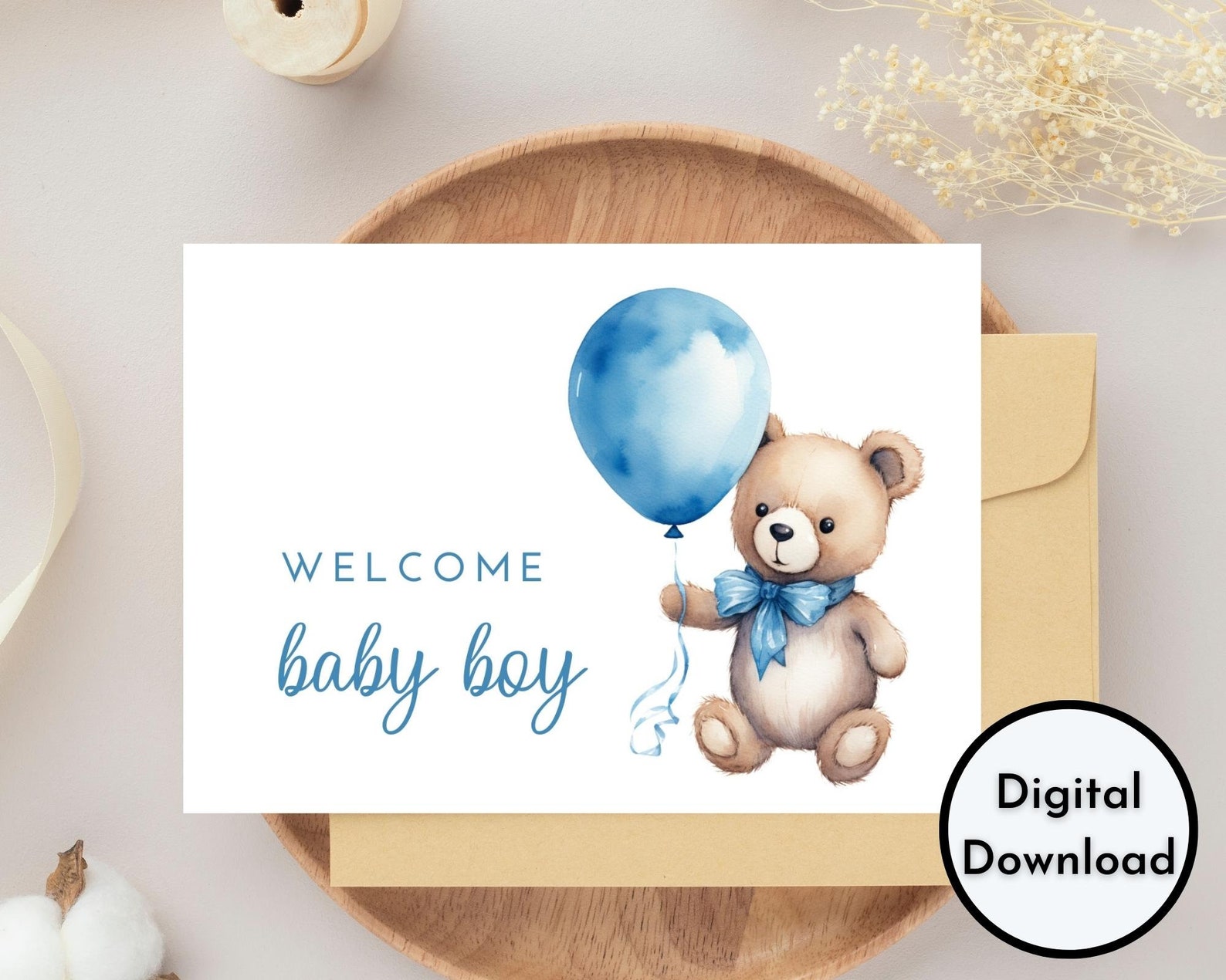 Welcome Baby Boy Card - DIGITAL Download - Printable Welcome Baby Boy ...