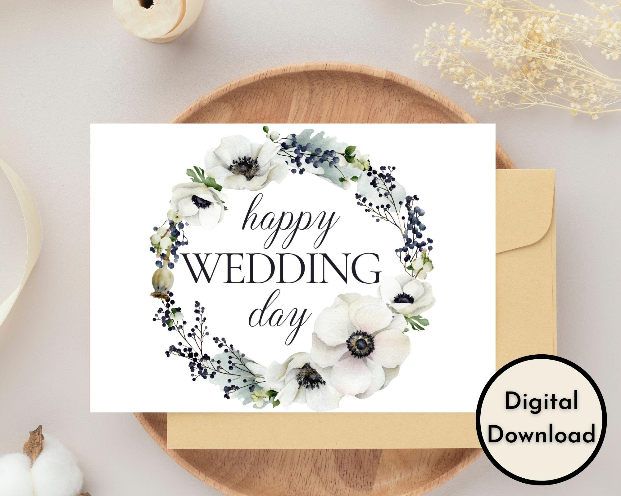 Floral Happy Wedding Day Card - DIGITAL Download - Printable Elegant ...