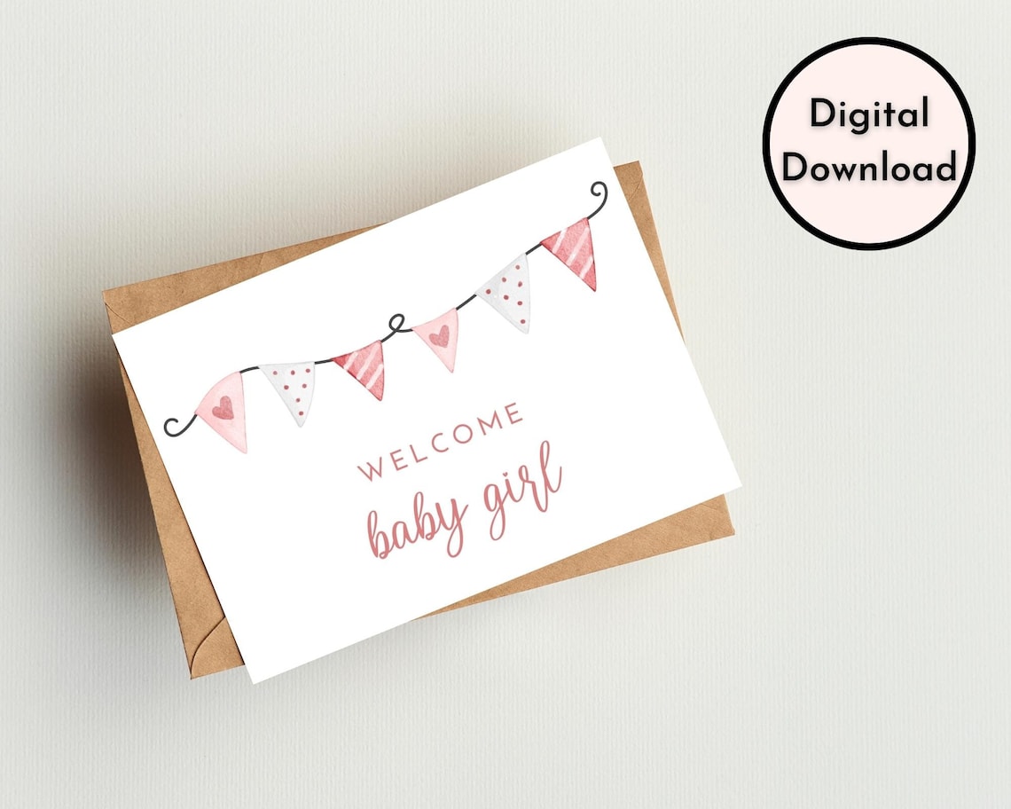 Welcome Baby Girl Card DIGITAL Download Printable Welcome Baby Girl ...