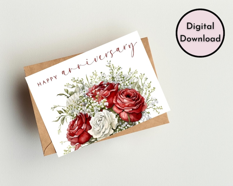 Happy Anniversary Card - DIGITAL Download - Printable Red Roses ...