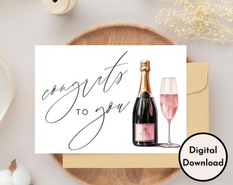 PRINTABLE Champagne Congrats Card Digital Download Digital ...