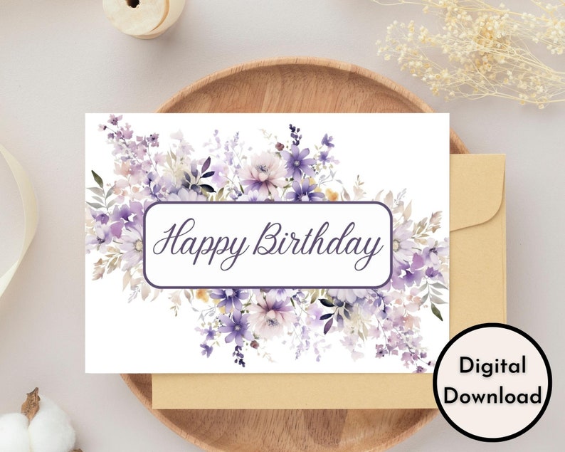 Floral Happy Birthday Card DIGITAL Download Printable - Etsy