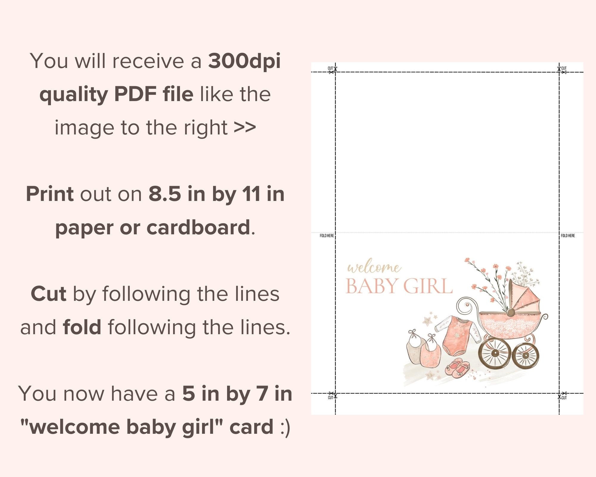Welcome Baby Girl Card DIGITAL Download Printable Welcome Baby Girl ...