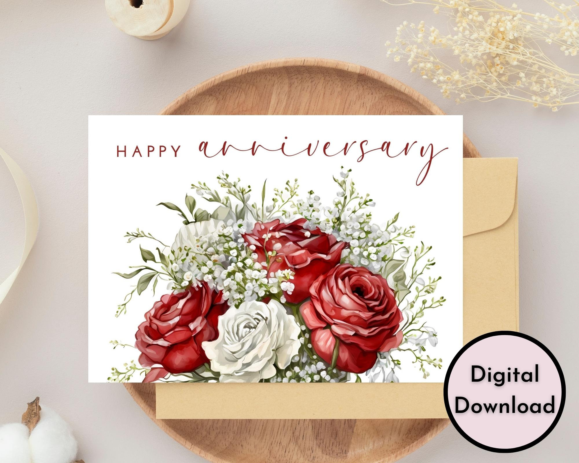 Happy Anniversary Card DIGITAL Download Printable Red Roses Anniversary ...