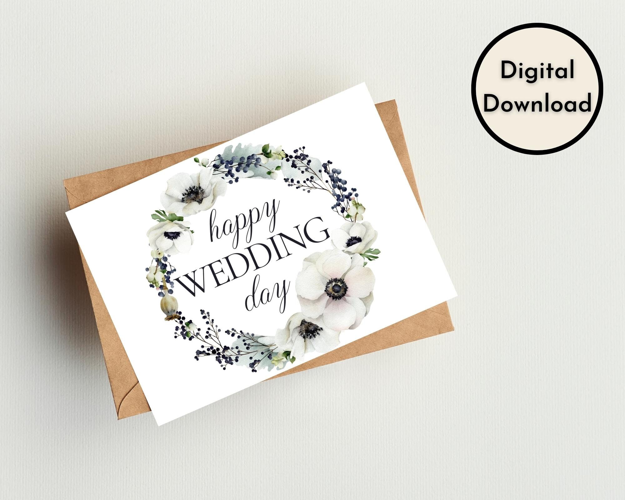 Floral Happy Wedding Day Card DIGITAL Download Printable Elegant Winter ...