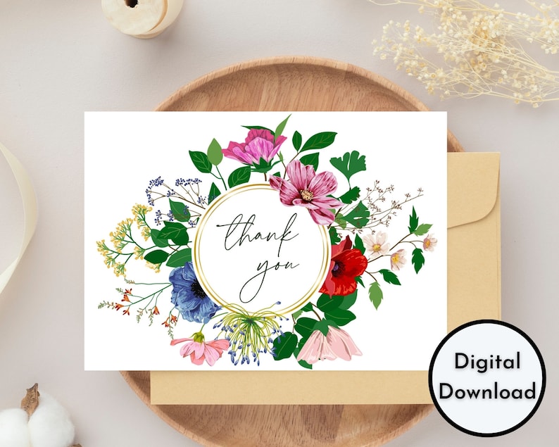Floral Thank You Card - DIGITAL Download - Beautiful Printable Floral ...