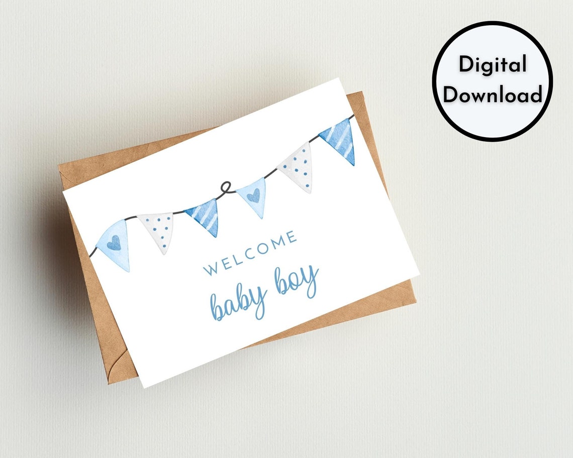 Welcome Baby Boy Card - DIGITAL Download - Printable Welcome Baby Boy ...